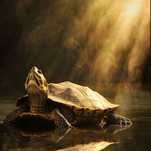 Snapping turtle in warm sunlight, golden light on its shell – IMAGELLA