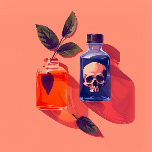 Realistic poison illustration on a flat, vibrant coral background ...