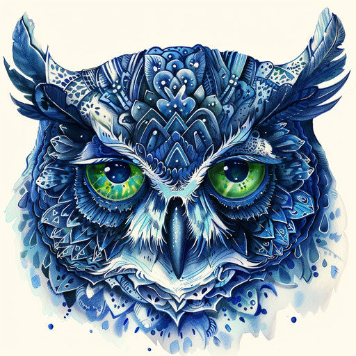 Intricate neo-traditional owl tattoo, emerald green eyes – IMAGELLA