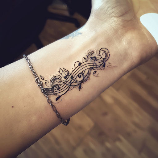Flat tattoo sketch of a wrist band with musical notes and clefs ...