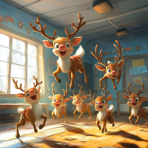 Reindeer classroom learning to fly with comical wings – IMAGELLA
