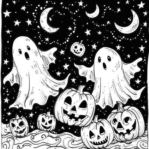 Adorable ghosts with pumpkins in the style of Teagan White Coloring ...