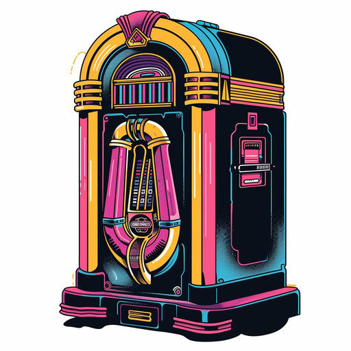 Nostalgic sketch of a retro jukebox in bold, bright colors – IMAGELLA