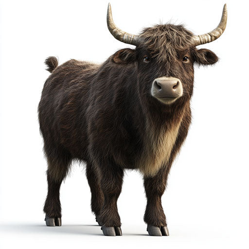 3D yak in photo realistic style with flat white background, isolated ...