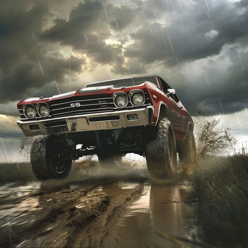 Chevrolet Chevelle SS 1969 on muddy track under storm – IMAGELLA