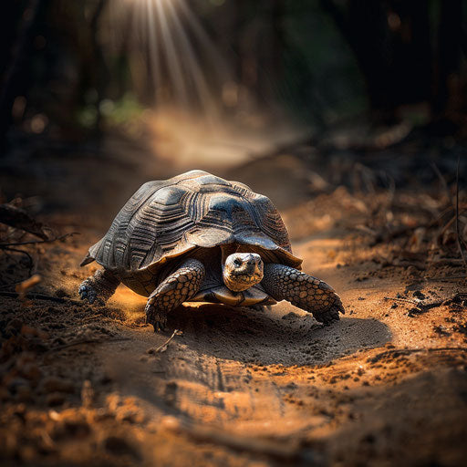 Tortoise crossing a sandy path in dramatic lighting – IMAGELLA