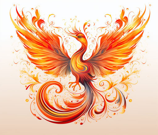 Illustration of an orange phoenix bird in vibrant tattoo style – IMAGELLA