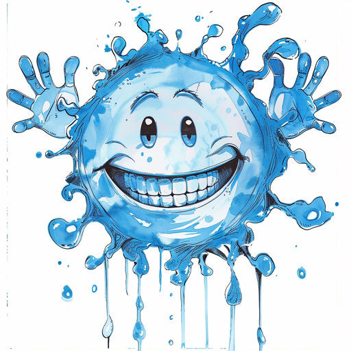 Cartoon smiley face with water splash and hands – IMAGELLA
