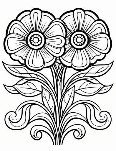 Two flowers coloring pages with swirls, in the style of Gemma Correll ...