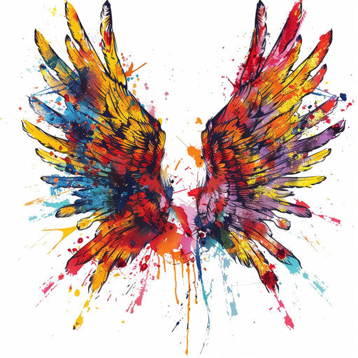 Graffiti-style vibrant wings tattoo illustration with bold, colorful ...