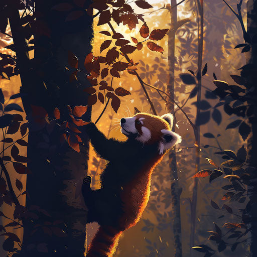 Graceful red panda climbing in a forest at dawn – IMAGELLA