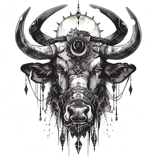 Gothic style bull tattoo on white background – IMAGELLA