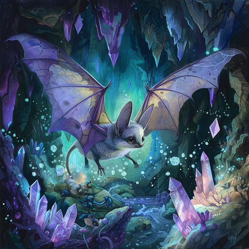 Enchanted bat with glowing wings in a mystical cave – IMAGELLA