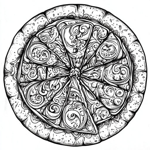 Intricate mandala with a pizza slice in the center – IMAGELLA