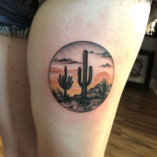 Sunset desert tattoo with cacti on white background – IMAGELLA