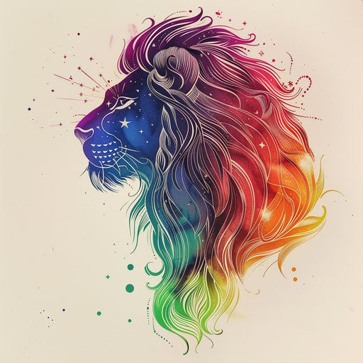 Dynamic tattoo sketch of Leo constellation in a vibrant, flat style ...