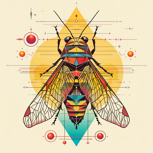 Artistic sketch of a cicada with abstract geometric patterns – IMAGELLA