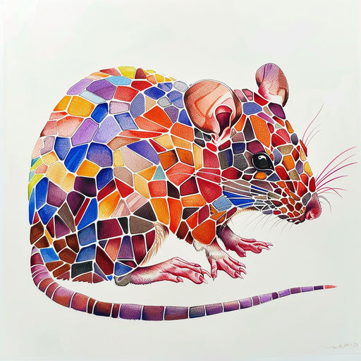 Creative sketch of a tattooed rat in colorful tile mosaic – IMAGELLA
