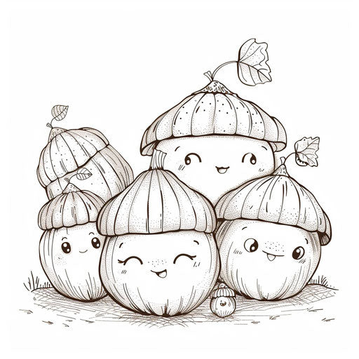 A cute acorn family with different expressions and sizes – IMAGELLA