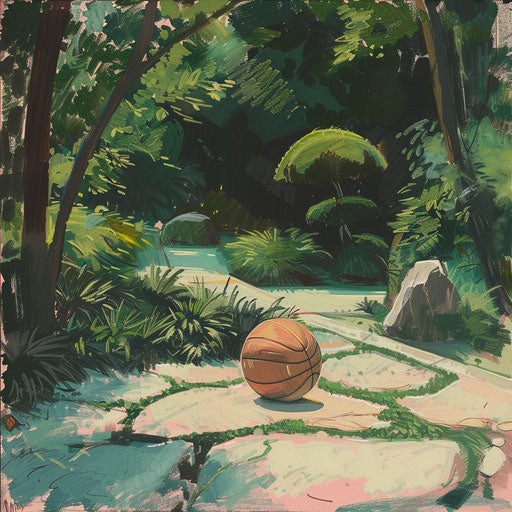 Zen-inspired tattoo of a basketball in a tranquil garden – IMAGELLA