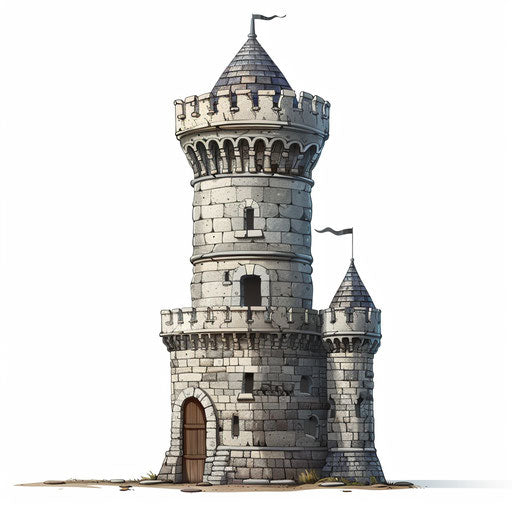 Tower clipart with realistic style, flat white background, detailed ...