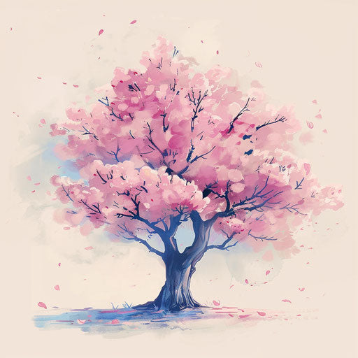 Flat tattoo sketch of a sakura tree in full bloom with a pastel color ...
