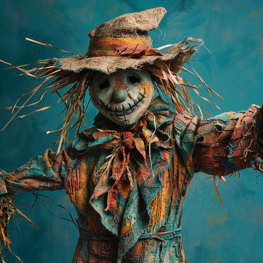 Realistic scarecrow clipart with teal flat background – IMAGELLA