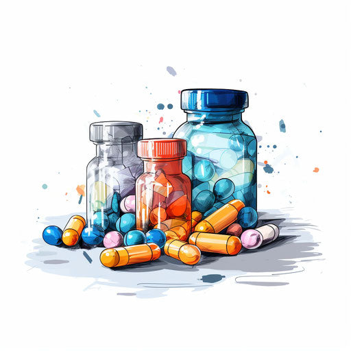 Medication artwork in Chiaroscuro Art style on white background – IMAGELLA