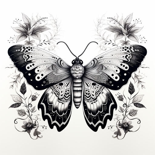 Black and white eagle moth with huge wings in whimsical style – IMAGELLA