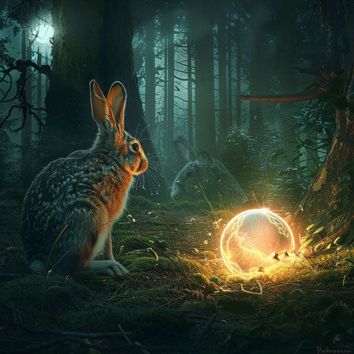 Rabbit Gazing Glowing Orb Forest Night – IMAGELLA