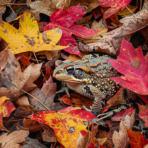 A toad among autumn leaves in the style of Will Burrard-Lucas – IMAGELLA