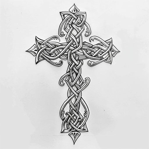 Intricate strength cross tattoo with Celtic knots – IMAGELLA