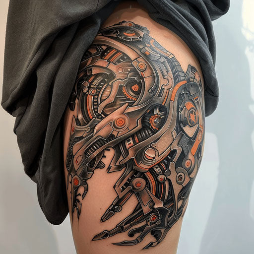 Biomechanical thigh tattoo – IMAGELLA