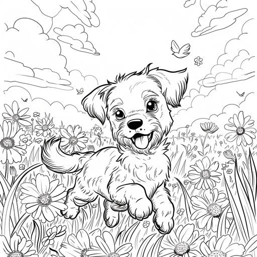 Cute dog playing in a flower field, Teagan White style, Coloring page ...