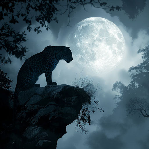 The powerful silhouette of a love leopard under the full moon in a ...