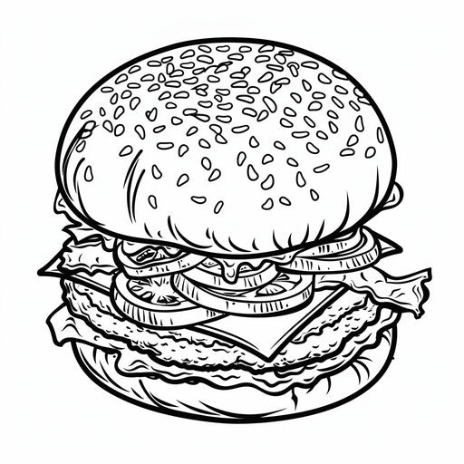 Burger outline with bite, coloring book page – IMAGELLA