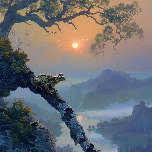 Western leopard toad on a branch above misty valley at dawn – IMAGELLA