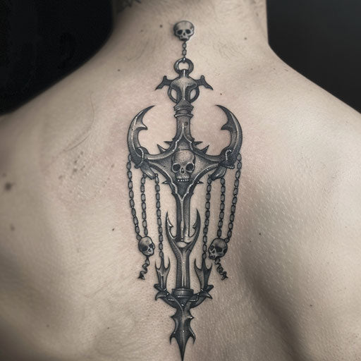 Gothic trident tattoo with skulls and chains on white – IMAGELLA