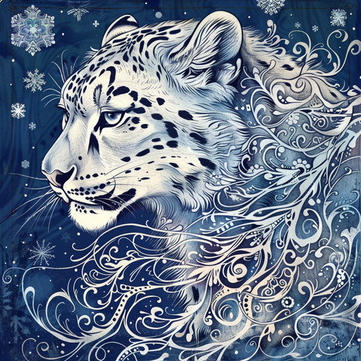 Snow leopard with ice and snowflake patterns – IMAGELLA
