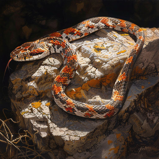 Corn snake sunbathing on a sunlit rock – IMAGELLA