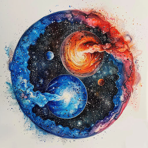 Hyper-realistic yin and yang merging into a cosmic galaxy – IMAGELLA