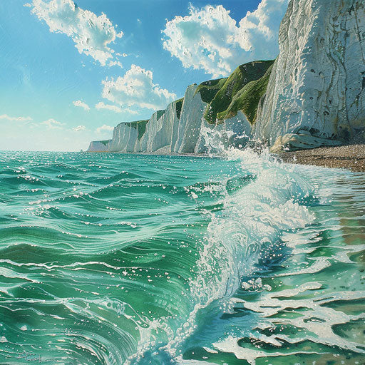 White Cliffs of Dover with a focus on the clear turquoise waves – IMAGELLA