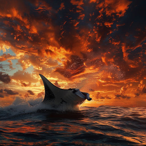 Manta ray leaping out of water under dramatic sunset – IMAGELLA