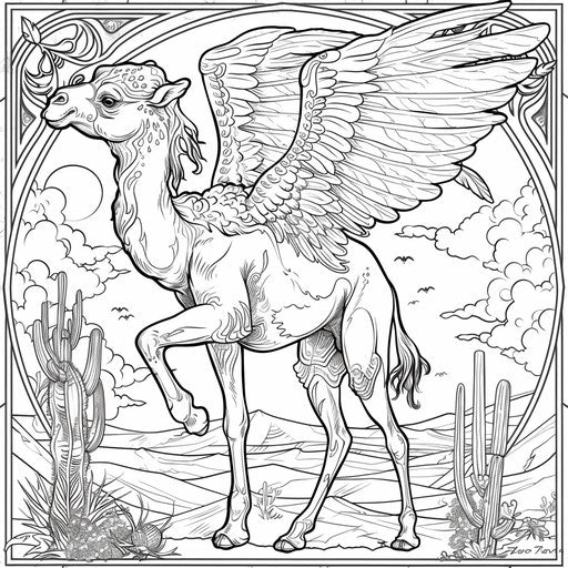 Winged camel flying in magical desert – IMAGELLA