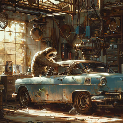 A sloth vintage car mechanic – IMAGELLA