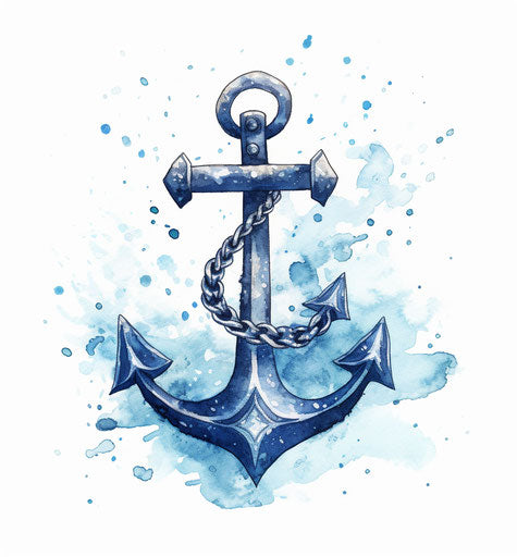 Watercolor anchor on white background, bold lines, subtle irony – IMAGELLA