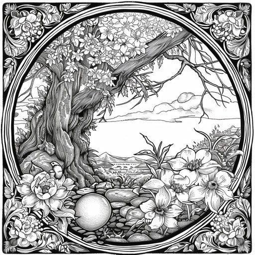 Ball with enchanted background, Jan Brett style, Coloring – IMAGELLA