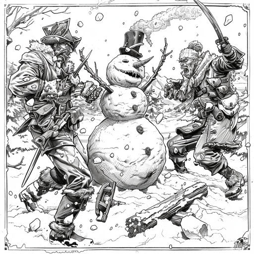 Epic snowman battle with heroic poses – IMAGELLA
