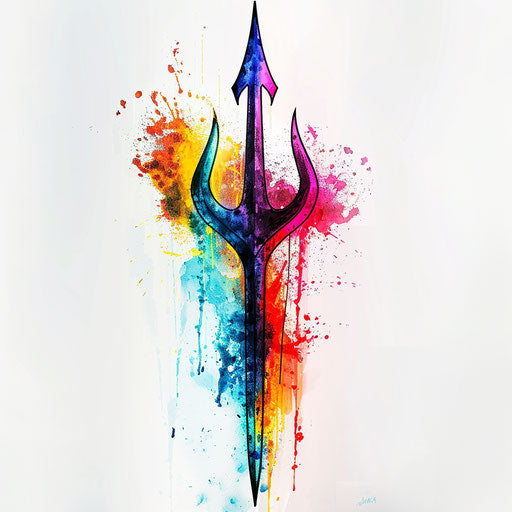 Vibrant neon trident tattoo in colors on white background – IMAGELLA