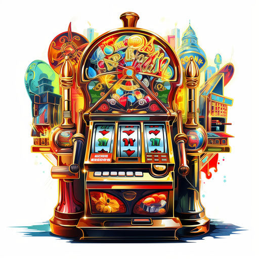 Slot machine clipart in the style of Oil painting, on a white ...